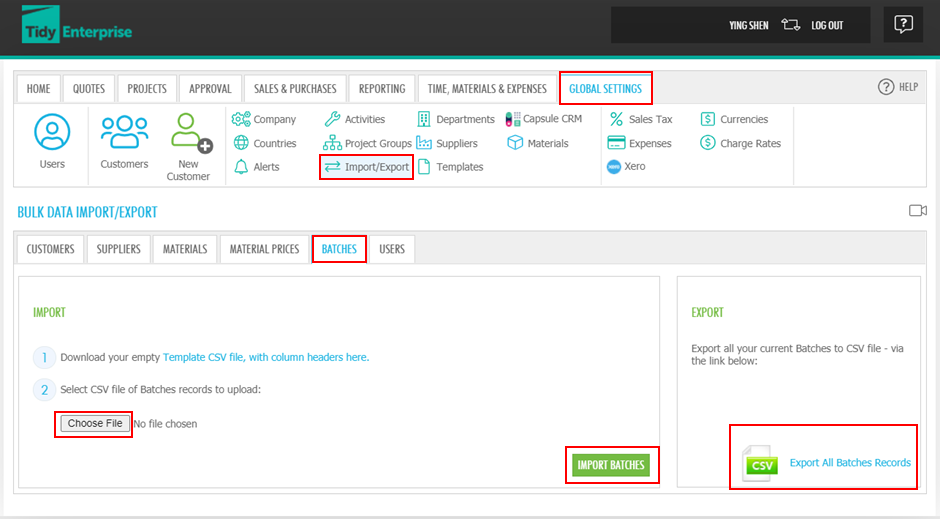 Bulk import of batches